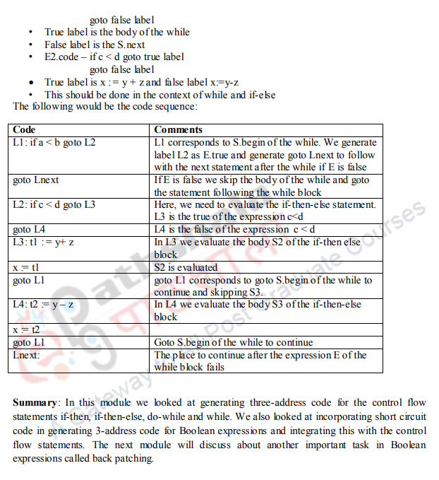 Control Flow statements and Boolean Expressions – Compiler Design