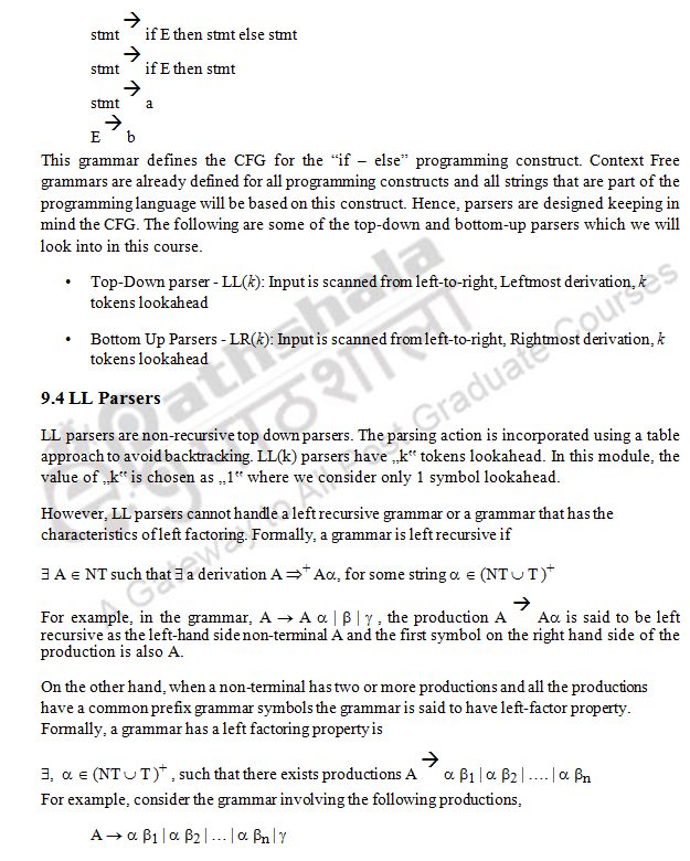 Top Down Parser – Pre-processing – Compiler Design