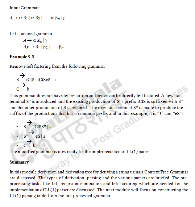 Top Down Parser – Pre-processing – Compiler Design