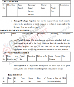 DIFFERENT RECORDS & REGISTERS MAINTAINED IN THE HOUSEKEEPING DEPARTMENT ...