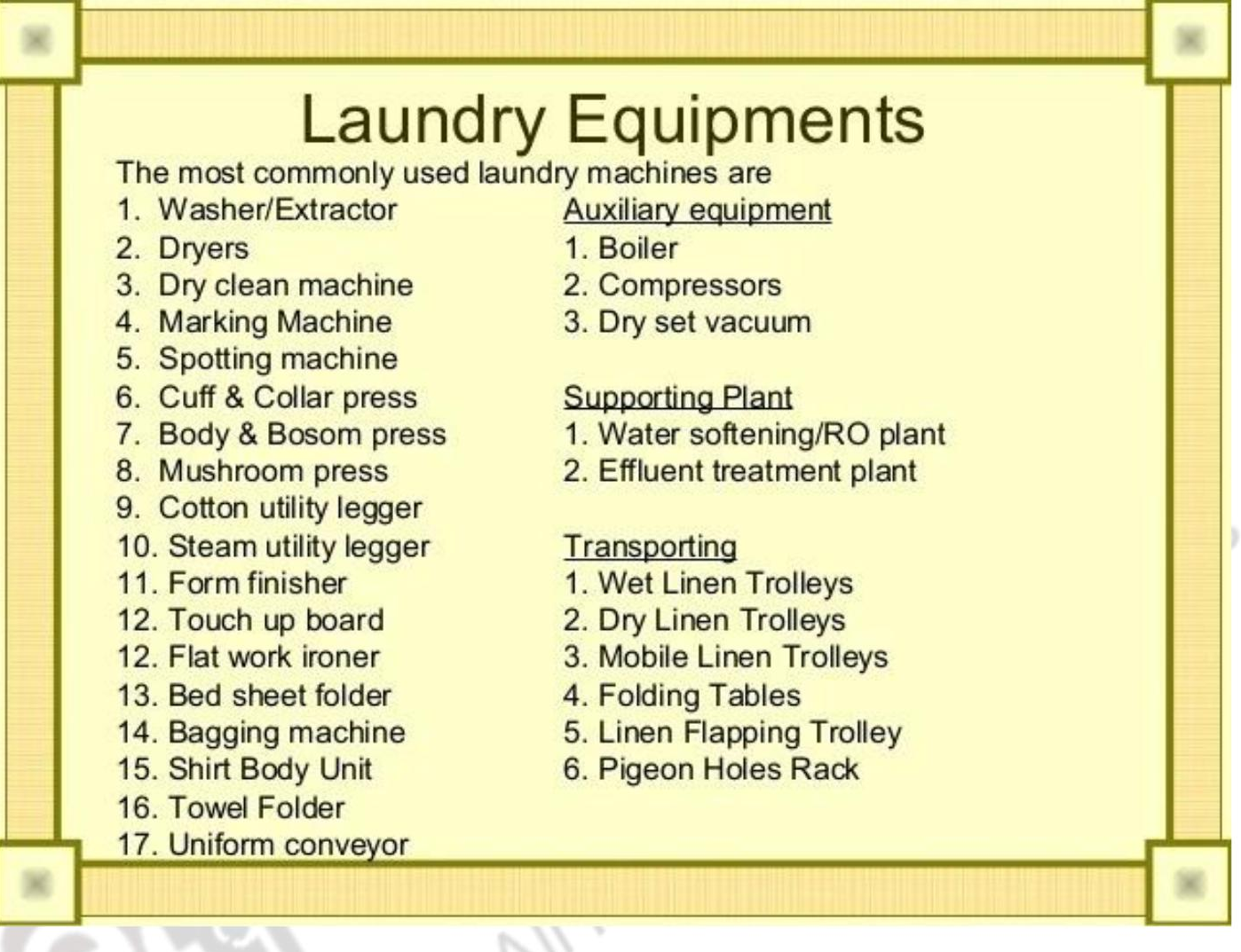 LAUNDRY SERVICES – Front office and housekeeping