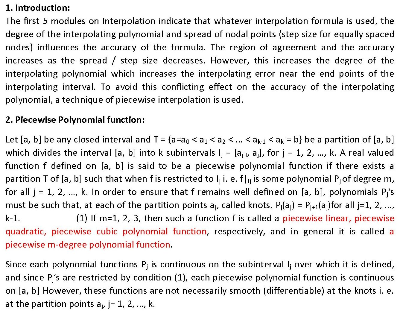 Piecewise Polynomial Interpolation – Numerical Methods