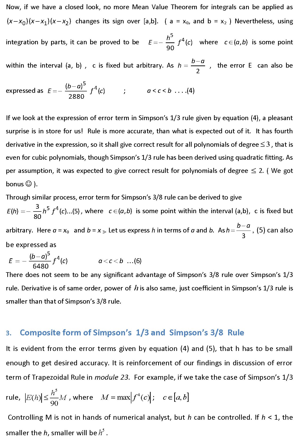 Error Analysis in Composite Simpsons 1/3 and 3/8 rule – Numerical Methods