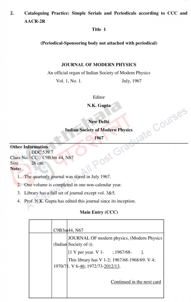 CATALOGUING PRACTICE OF PERIODICAL AND SERIAL PUBLICATIONS IN CCC AND ...