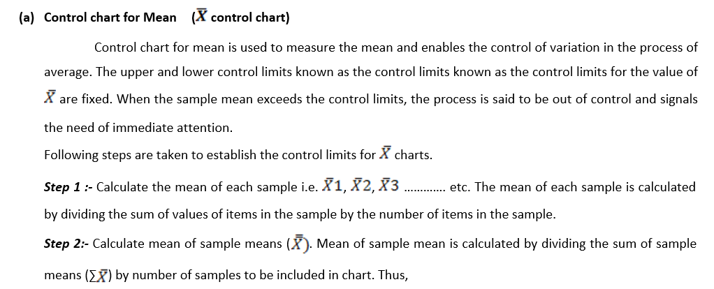 Statistical Process Control Methods: Control Chart for Variables – Operations Management