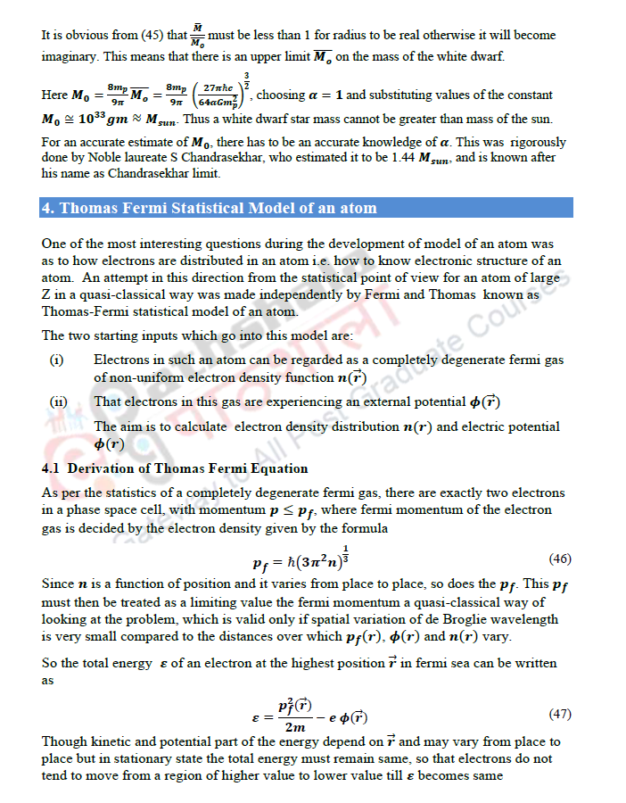 Fermi Gas Applications White Dwarf Stars Thomas Fermi Model Quantum Hall Effect