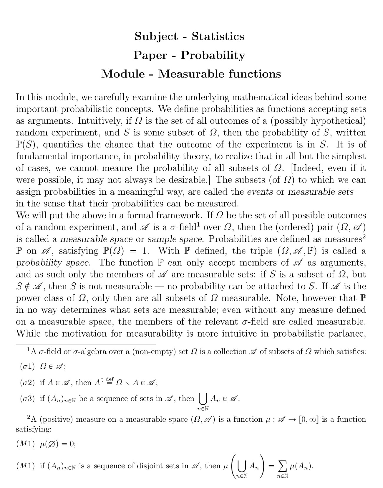 Measurable functions – Probability I