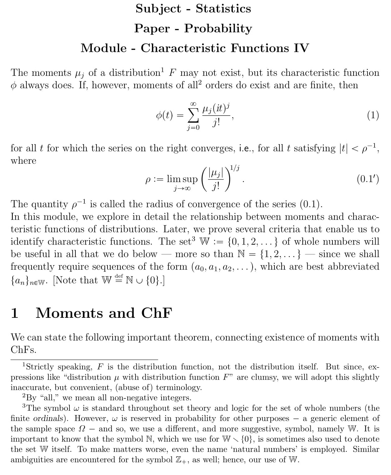 Characteristic Functions IV – Probability I
