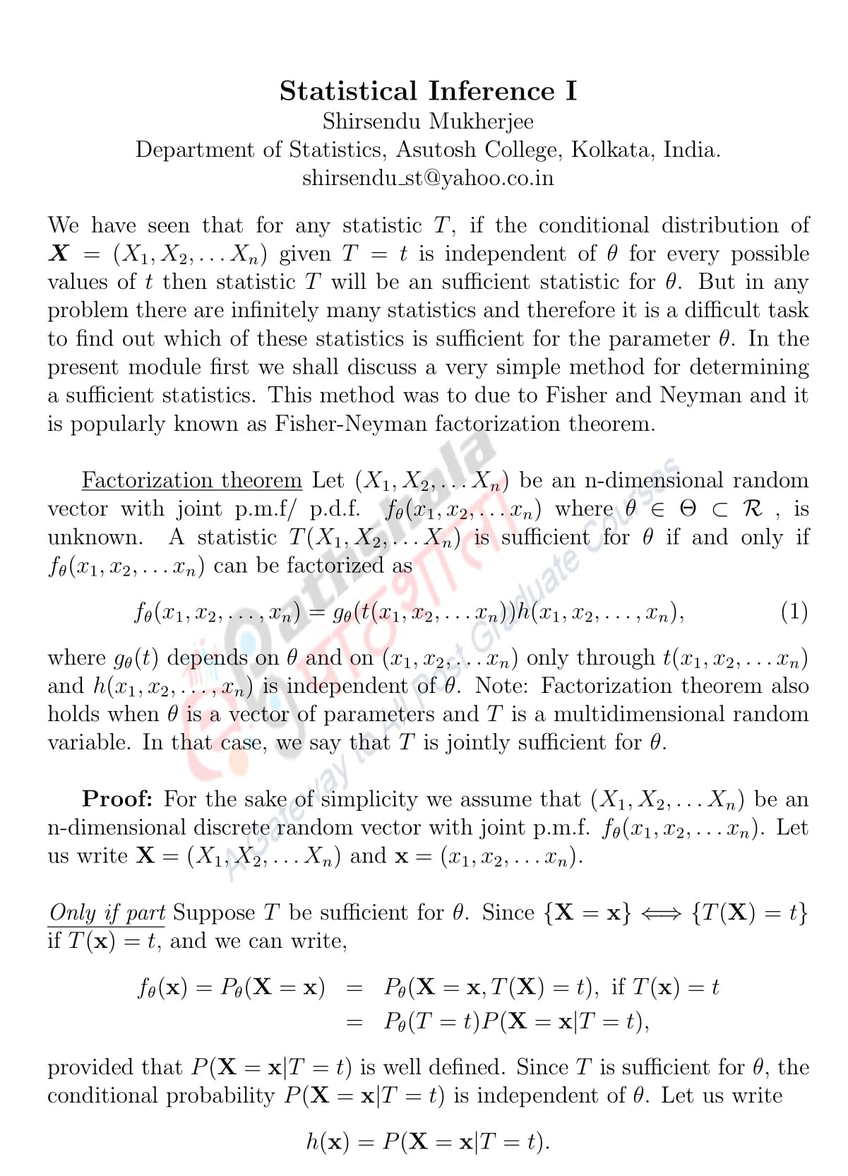 Fisher Neyman Factorisation – Statistical Inference I