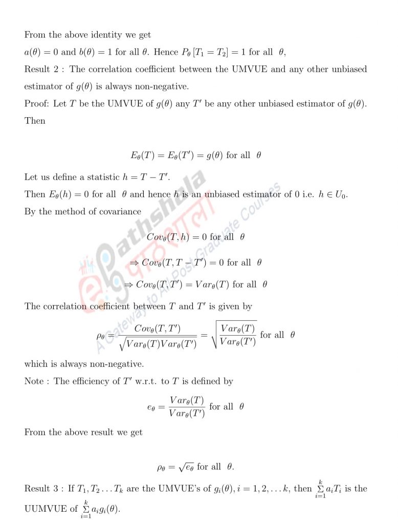 Some Results Uniformly Minimum Variance Unbiased Estimator Statistical Inference I