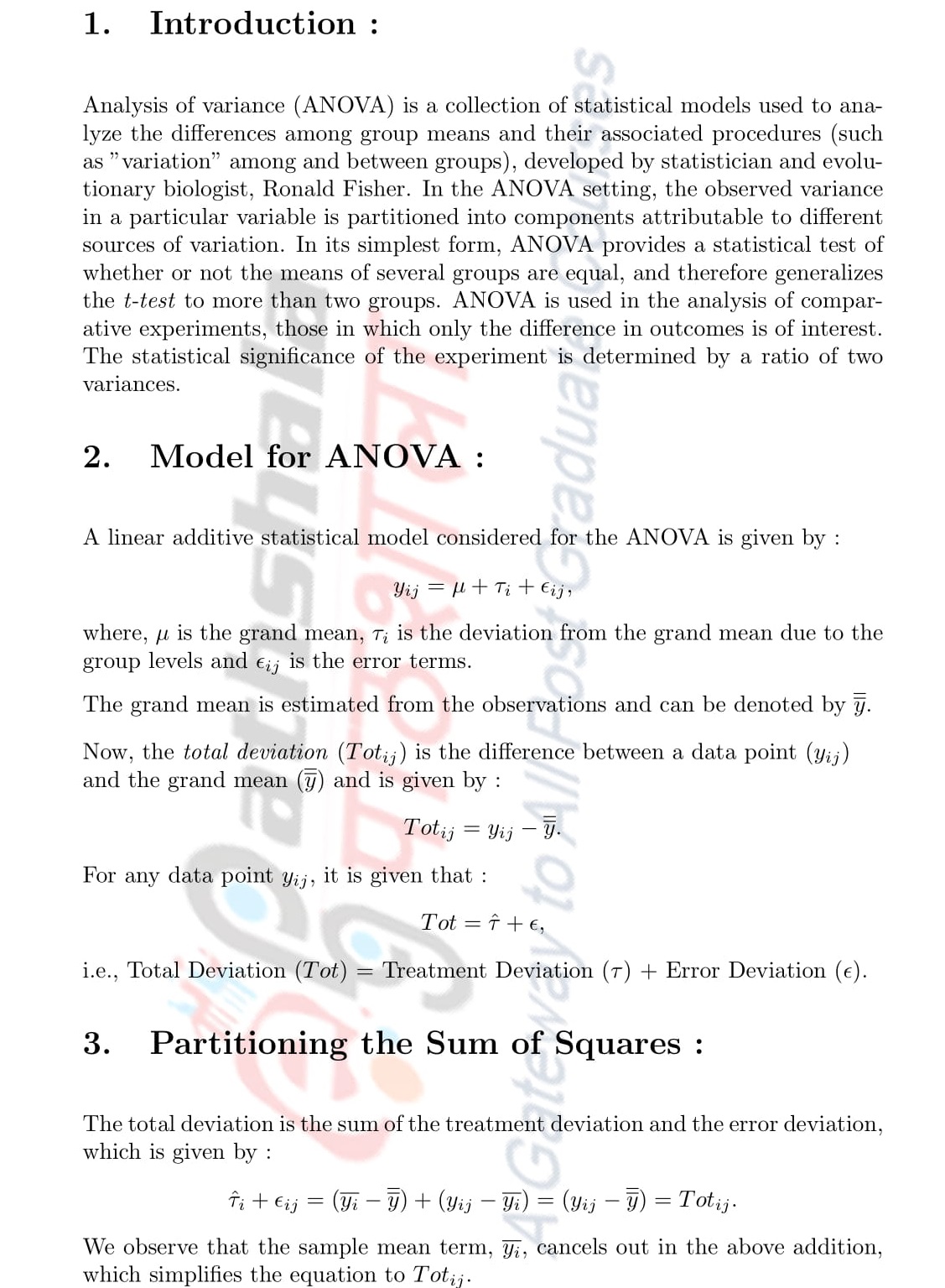 One – Way ANOVA Intro I – Regression Analysis I