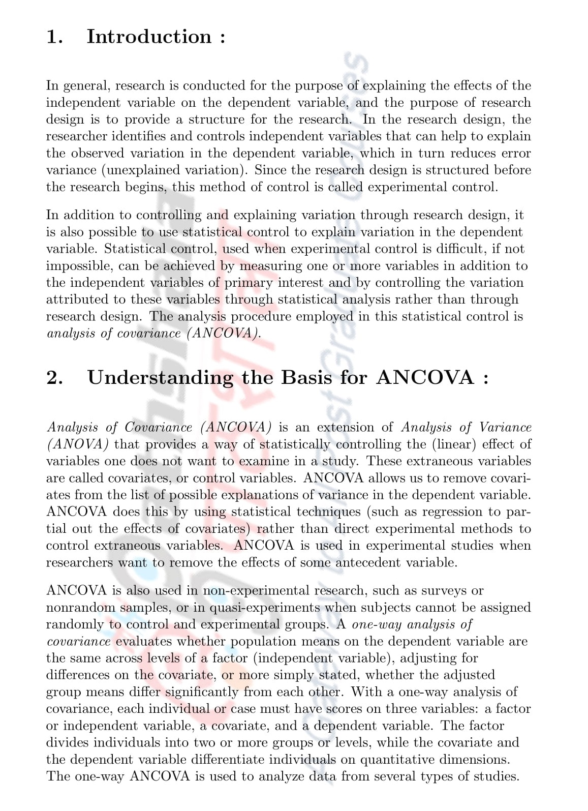 ANCOVA I – Regression Analysis I