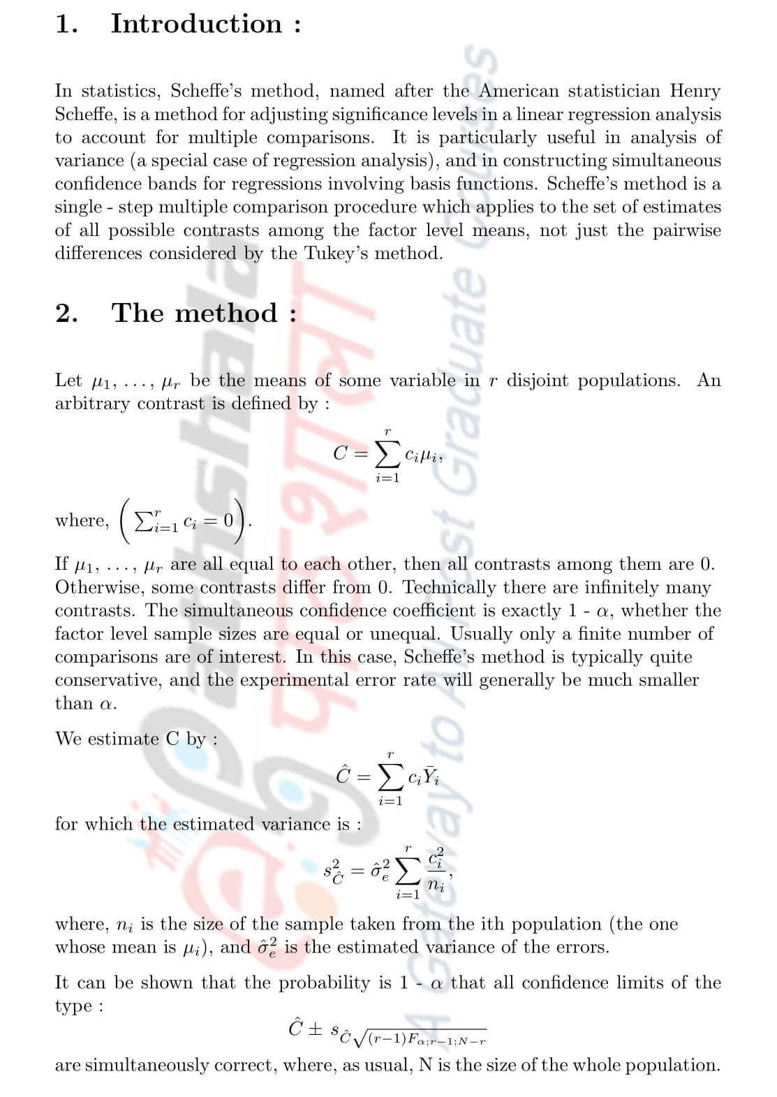 Scheffe’s Method of Multiple Comparison – Regression Analysis I