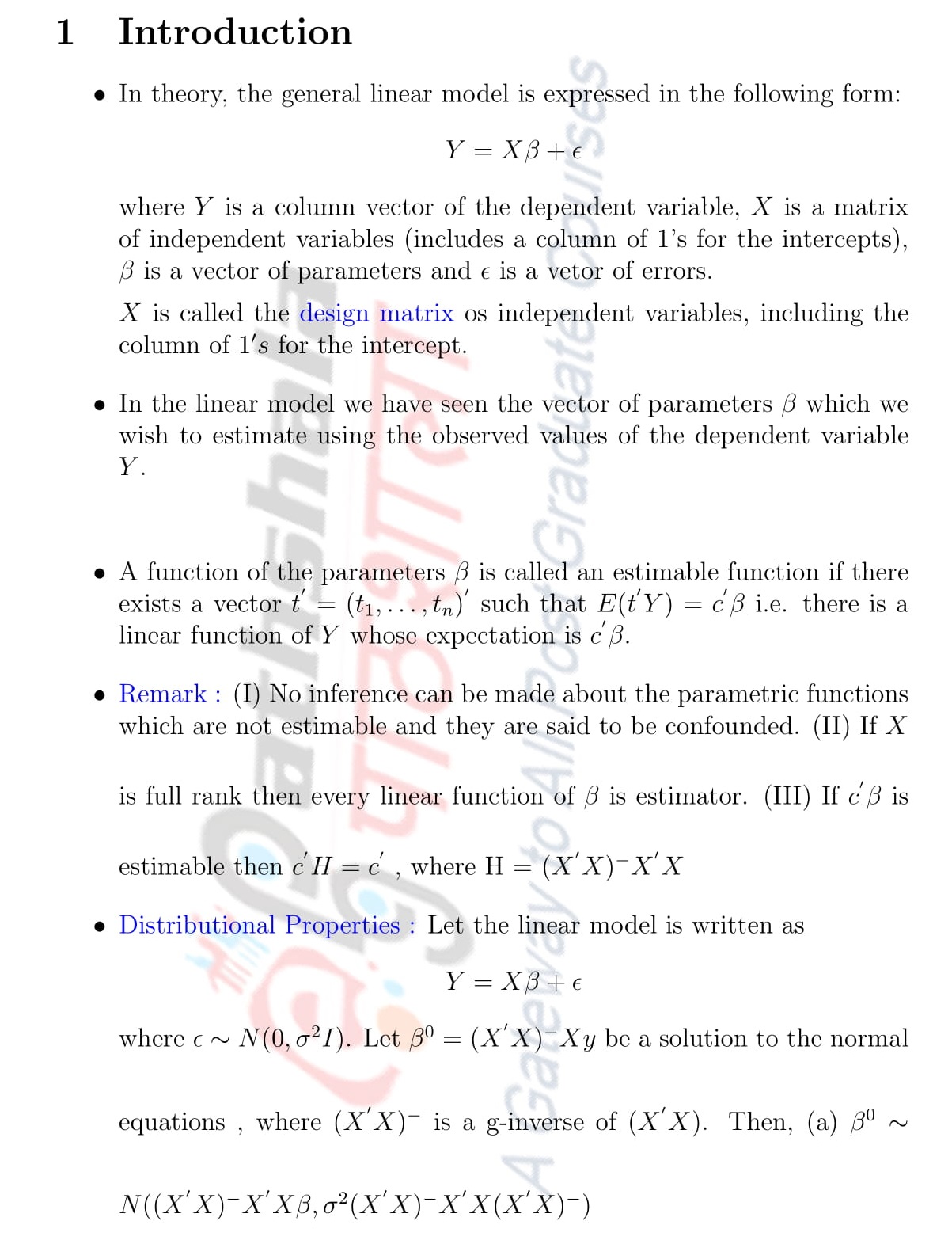 Estimability,Gauss Markov II – Regression Analysis I