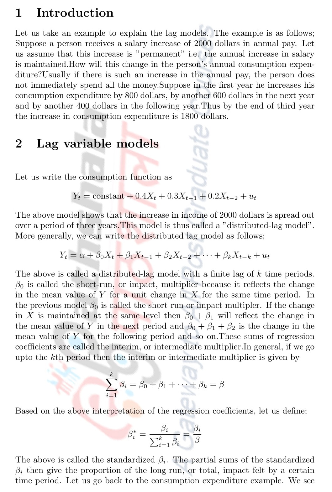 Lag Variable Models I – Regression Analysis II