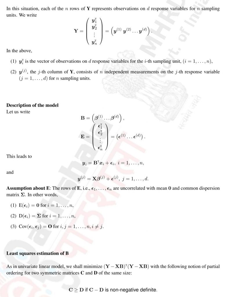 Multivariate Linear Models – I – Multivariate analysis
