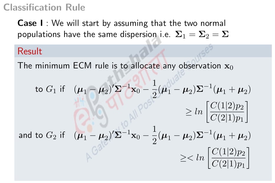 Classification for Normal Populations – Multivariate analysis